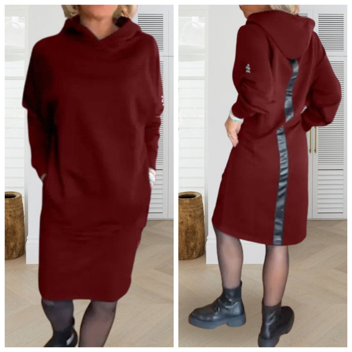 💕Rochie cu glugă și buzunare pentru femei, căptușită cu fleece – casseen
