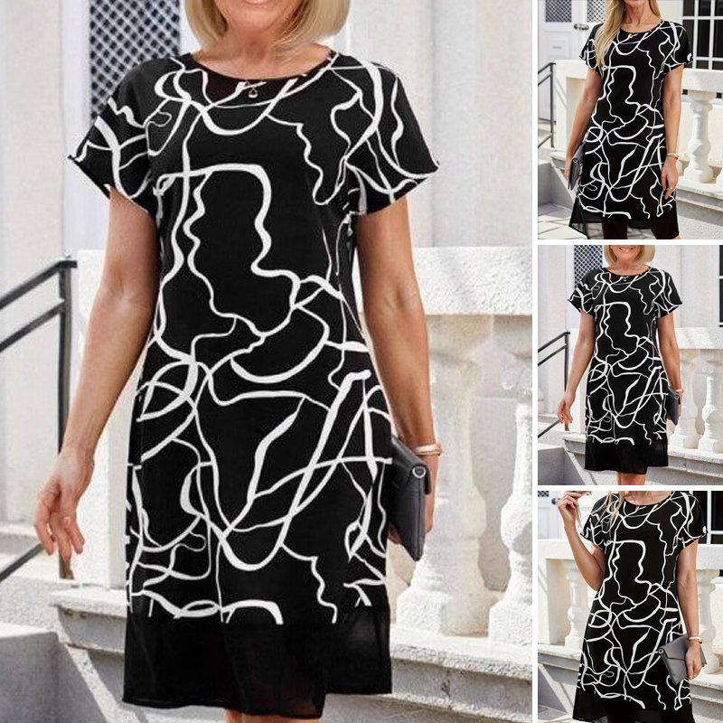 Rochie elegantă pentru femei cu decolteu rotund și mâneci scurte – casseen