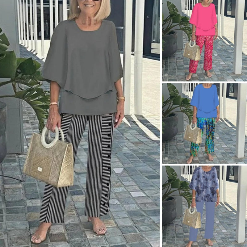 👚 Set Casual Femei: Top cu Gât Rotund & Pantaloni 🌿 – casseen