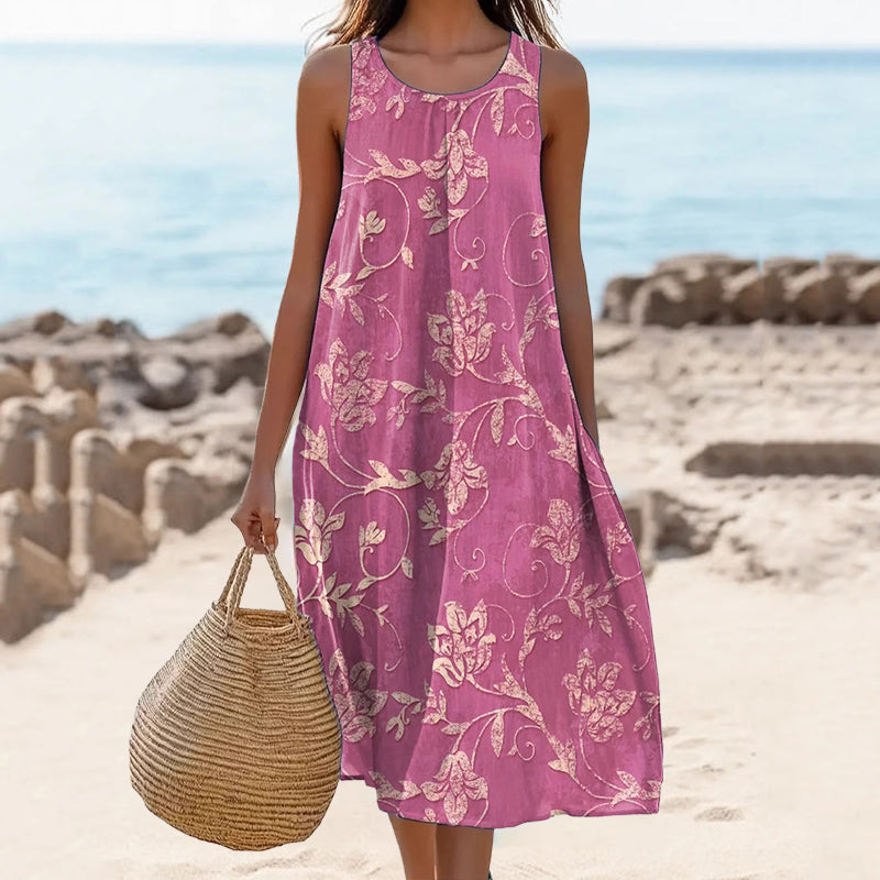 Rochie casual pentru femei cu gât rotund imprimat – casseen