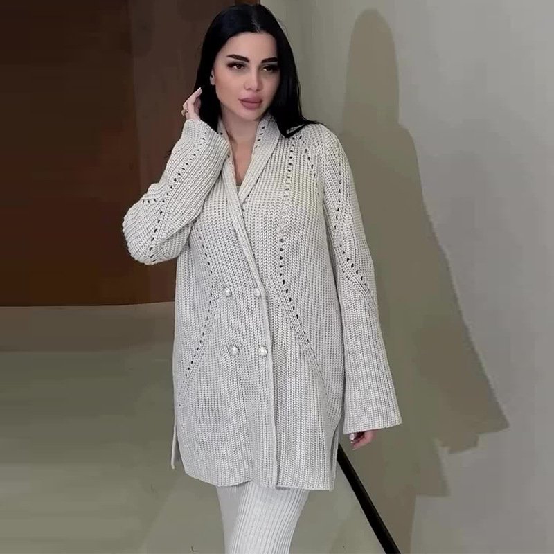 📦Livrare gratuită📦Set pulover tricotat cu nasturi și fustă lungă de cu ...